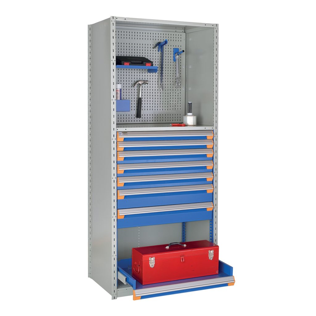 Shelving With Modular Drawers, 87W x Painted steelD x 24H, Shelving ...